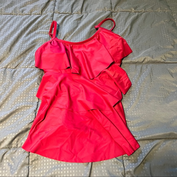 Summer Mae Swim Summer Mae Red Swim Suit Tankini Top Only Ruffles Maternity Size Large